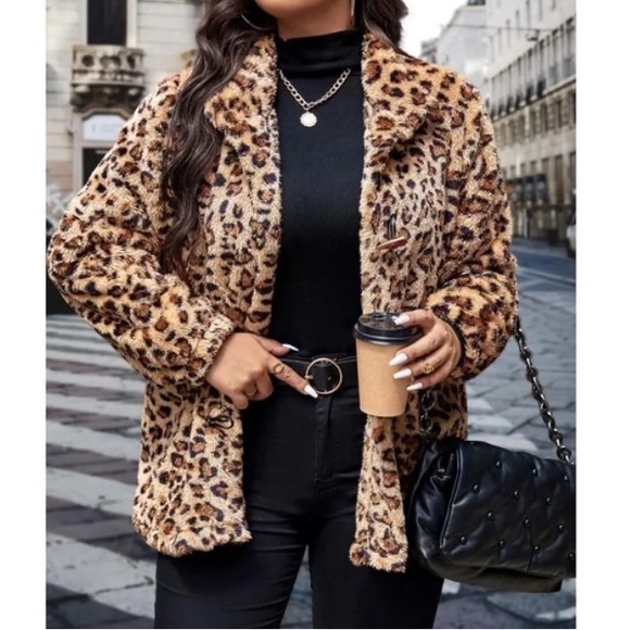 Jackets & Coats | Luxe Plus Size Vegan Fur Leopard Print Jacket Coat ...